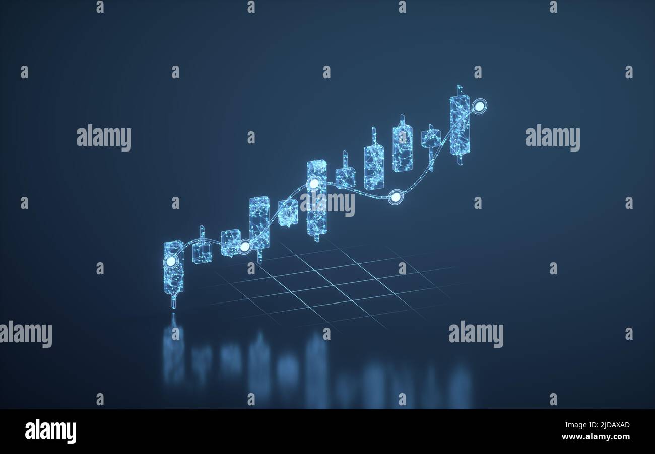 Bar graph with growth trend, 3d rendering. Computer digital drawing ...