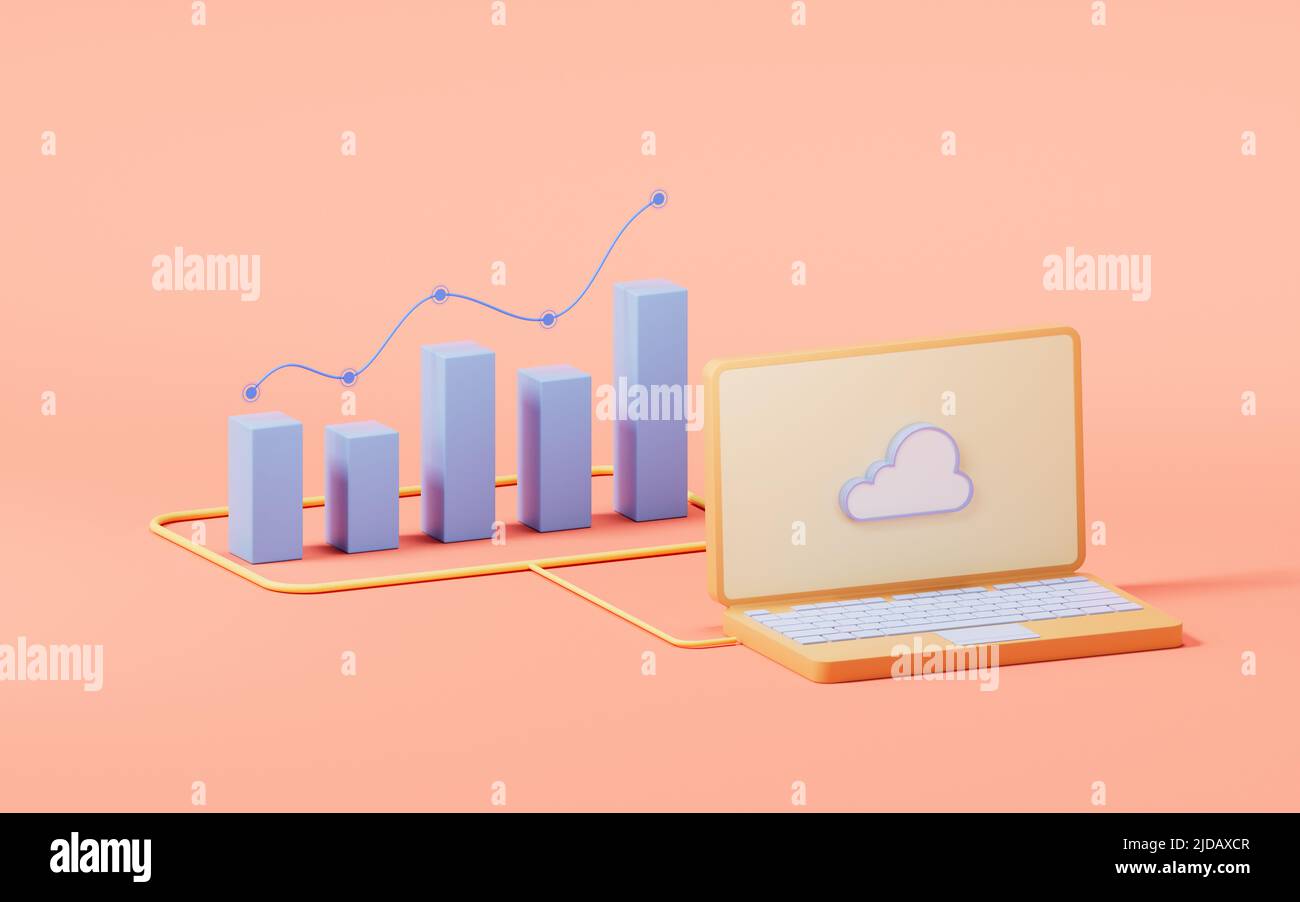 Bar graph with growth trend, 3d rendering. Computer digital drawing ...
