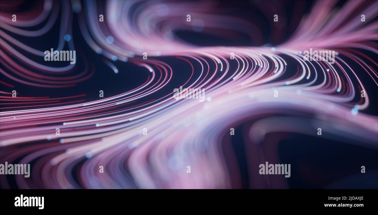 Wave particles lines with swirling pattern, 3d rendering. Computer ...