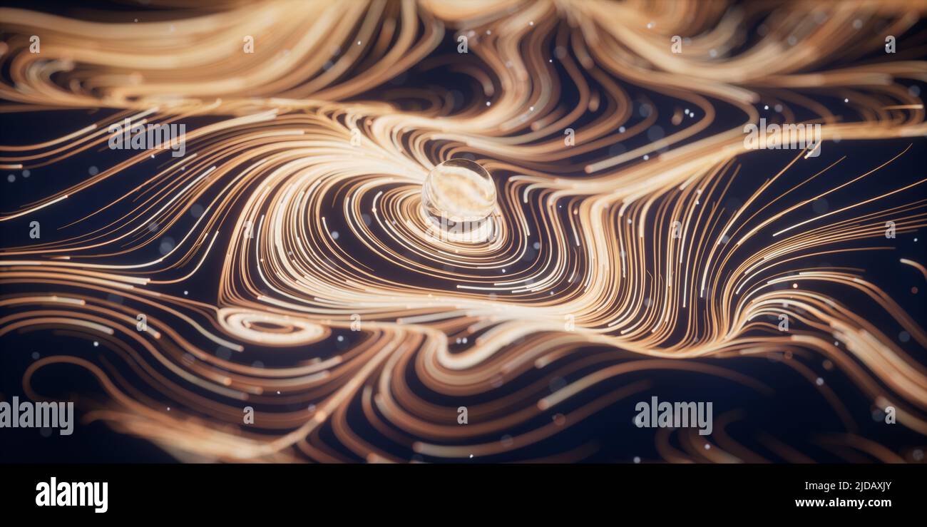 Wave particles lines with swirling pattern, 3d rendering. Computer ...