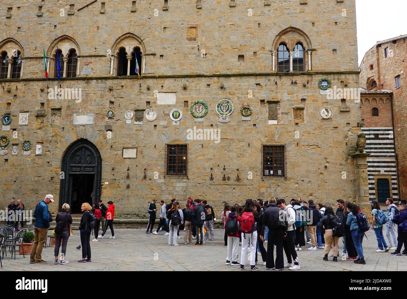 Medieval town center square lined with palatial buildings, Piazza dei ...