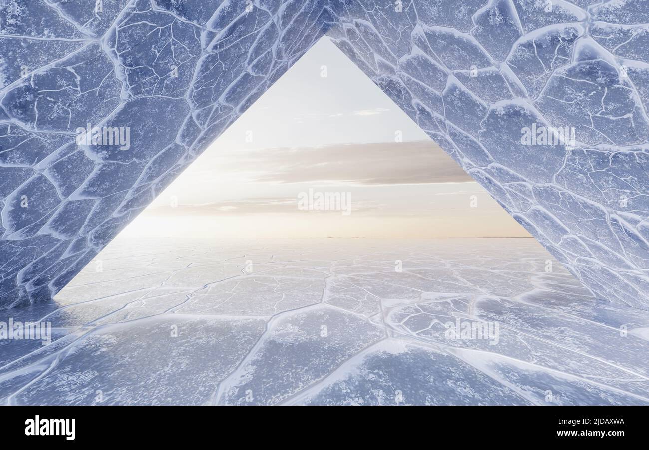Ice ground with crack pattern, 3d rendering. Computer digital drawing ...