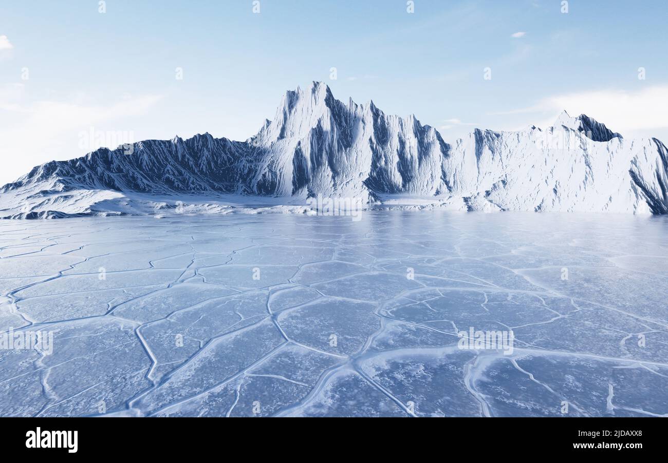 Ice ground with crack pattern, 3d rendering. Computer digital drawing ...