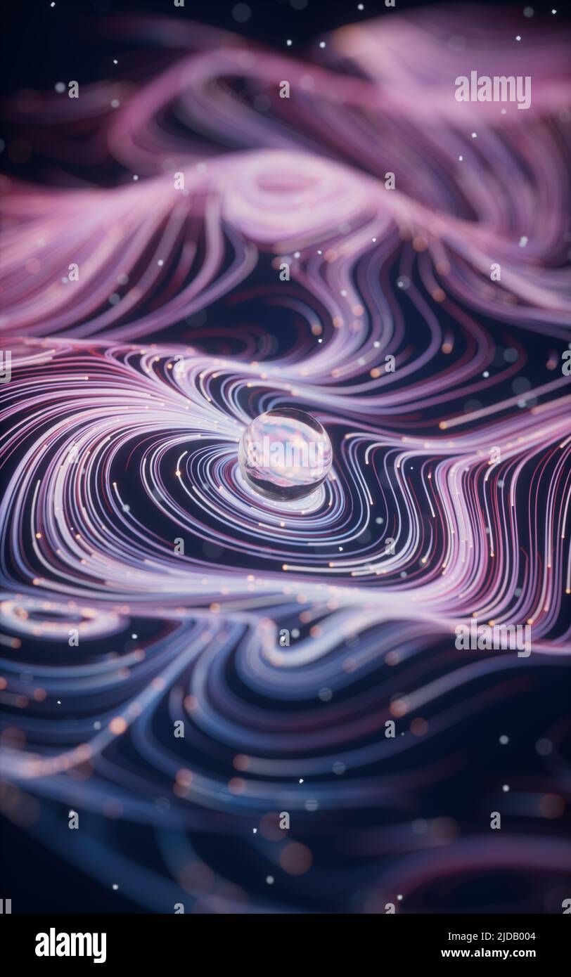Wave particles lines with swirling pattern, 3d rendering. Computer ...