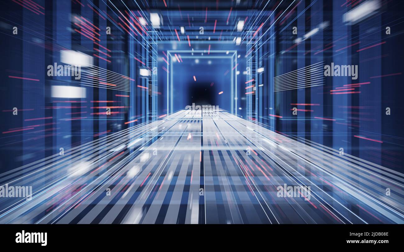 Digital cyberspace, sci-fi concept tunnel, 3d rendering. Computer ...