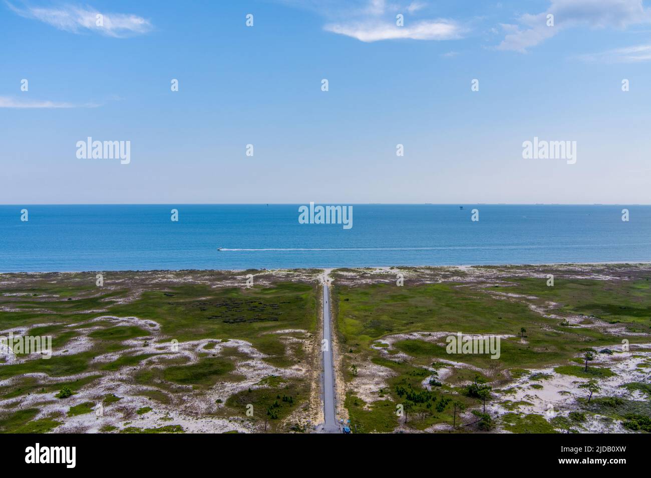 Aerial view of Fort Morgan Beach on the Alabama Gulf Coast in June 2022 ...