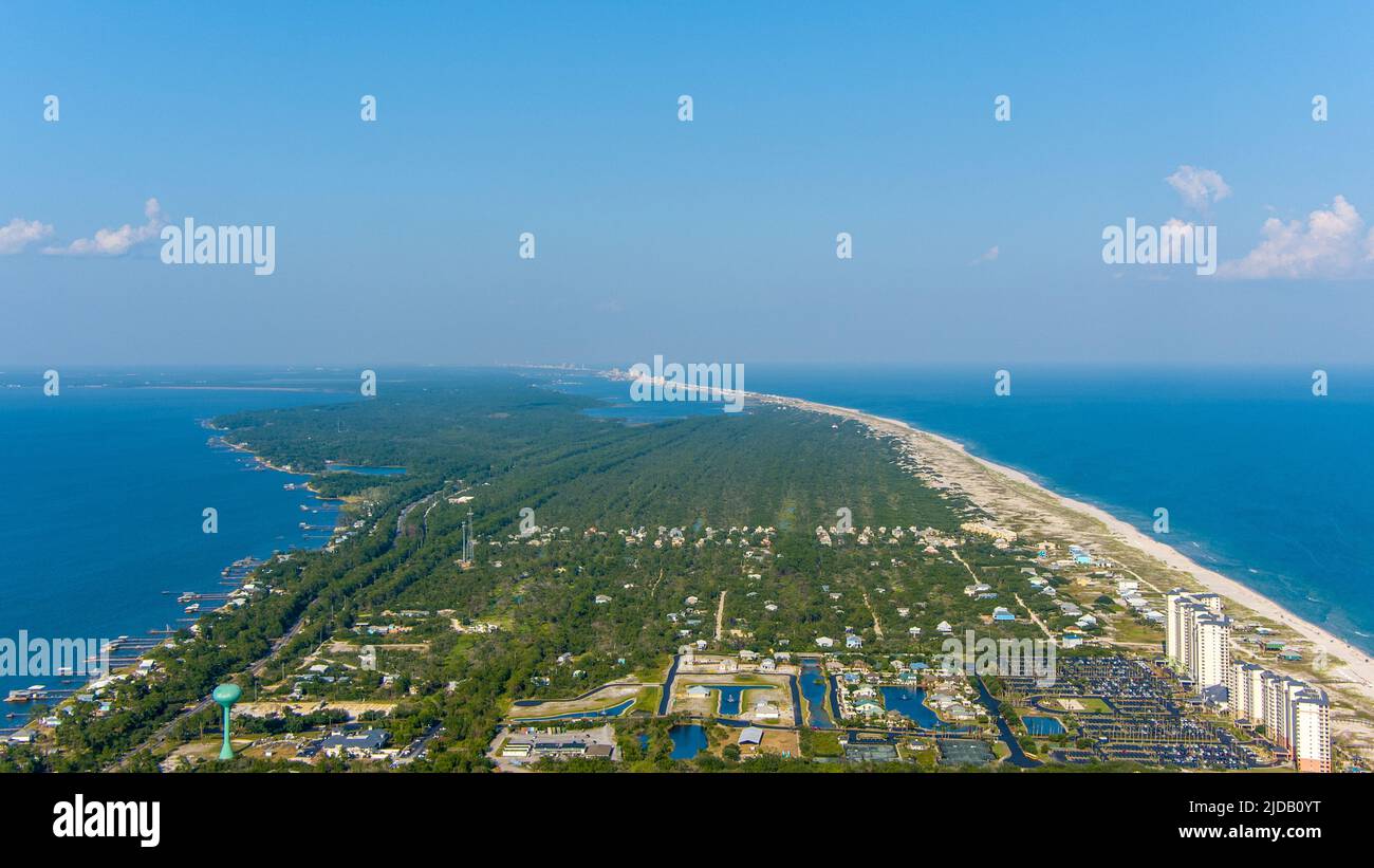 Aerial view of Fort Morgan Beach on the Alabama Gulf Coast in June 2022 ...