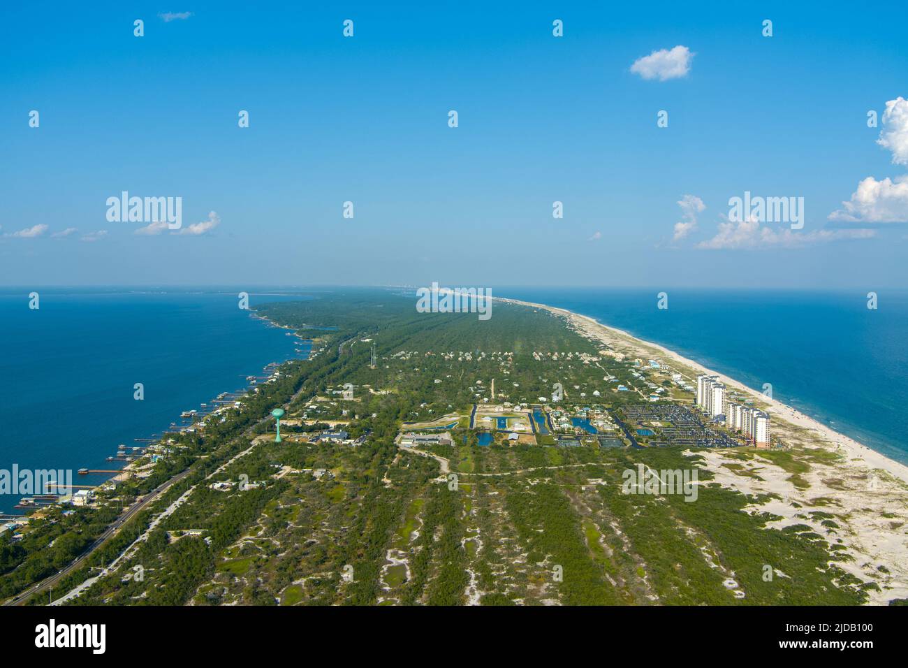 Aerial view of Fort Morgan Beach on the Alabama Gulf Coast in June 2022 ...