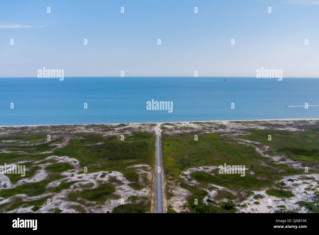 Aerial view of Fort Morgan Beach on the Alabama Gulf Coast in June 2022 ...