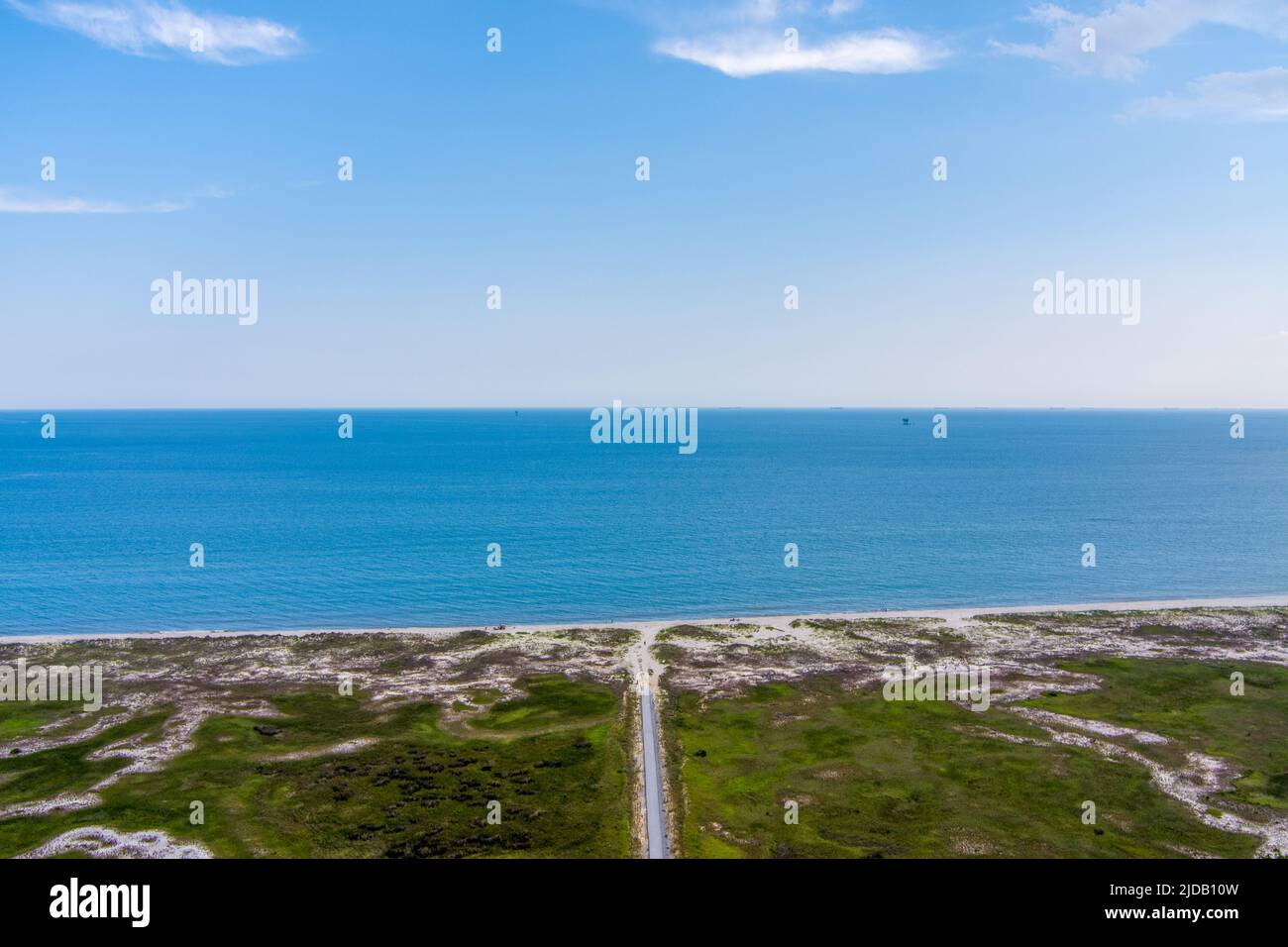 Aerial view of Fort Morgan Beach on the Alabama Gulf Coast in June 2022 ...