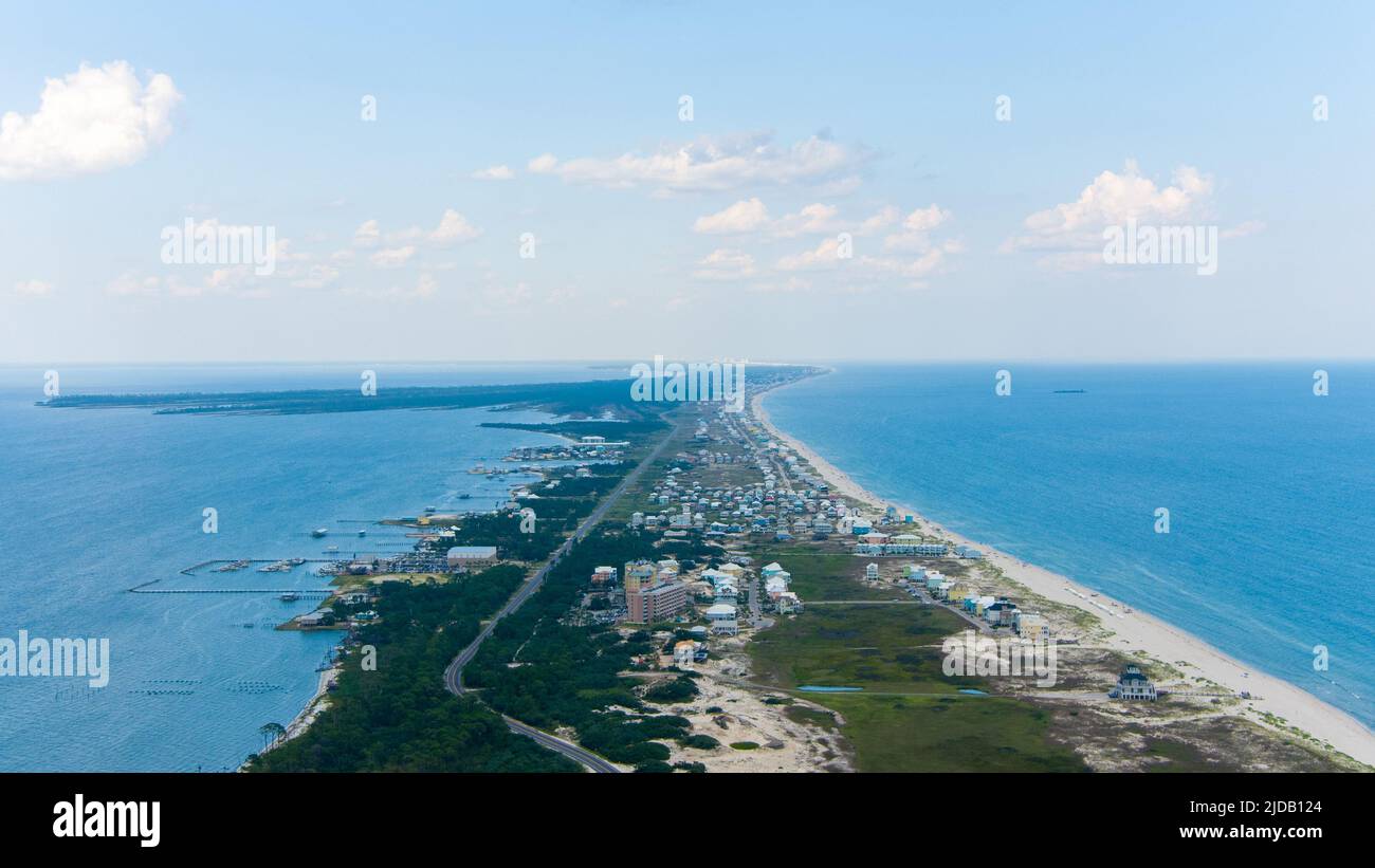 Aerial view of Fort Morgan Beach on the Alabama Gulf Coast in June 2022 ...
