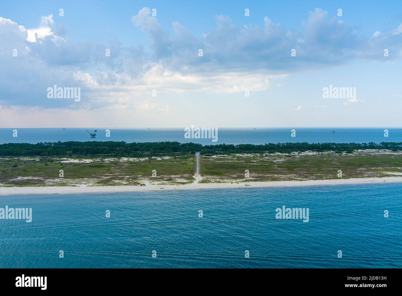 Aerial view of Fort Morgan Beach on the Alabama Gulf Coast in June 2022 ...