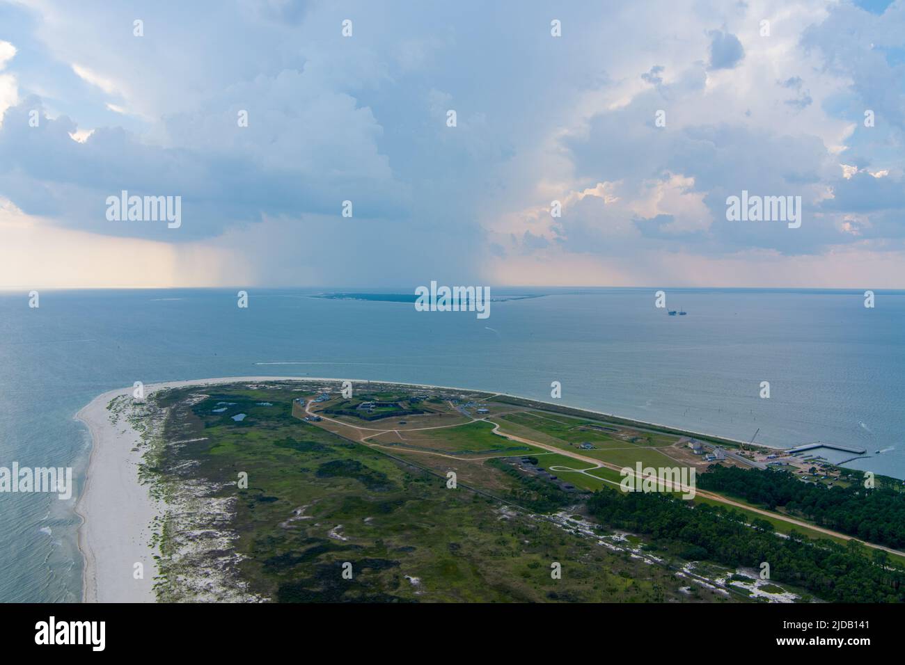 Aerial view of Fort Morgan Beach on the Alabama Gulf Coast in June 2022 ...
