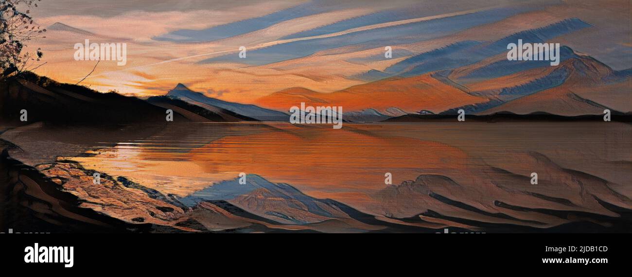 Painted images of the sunset in Mason Neck State Park. With a colorful ...