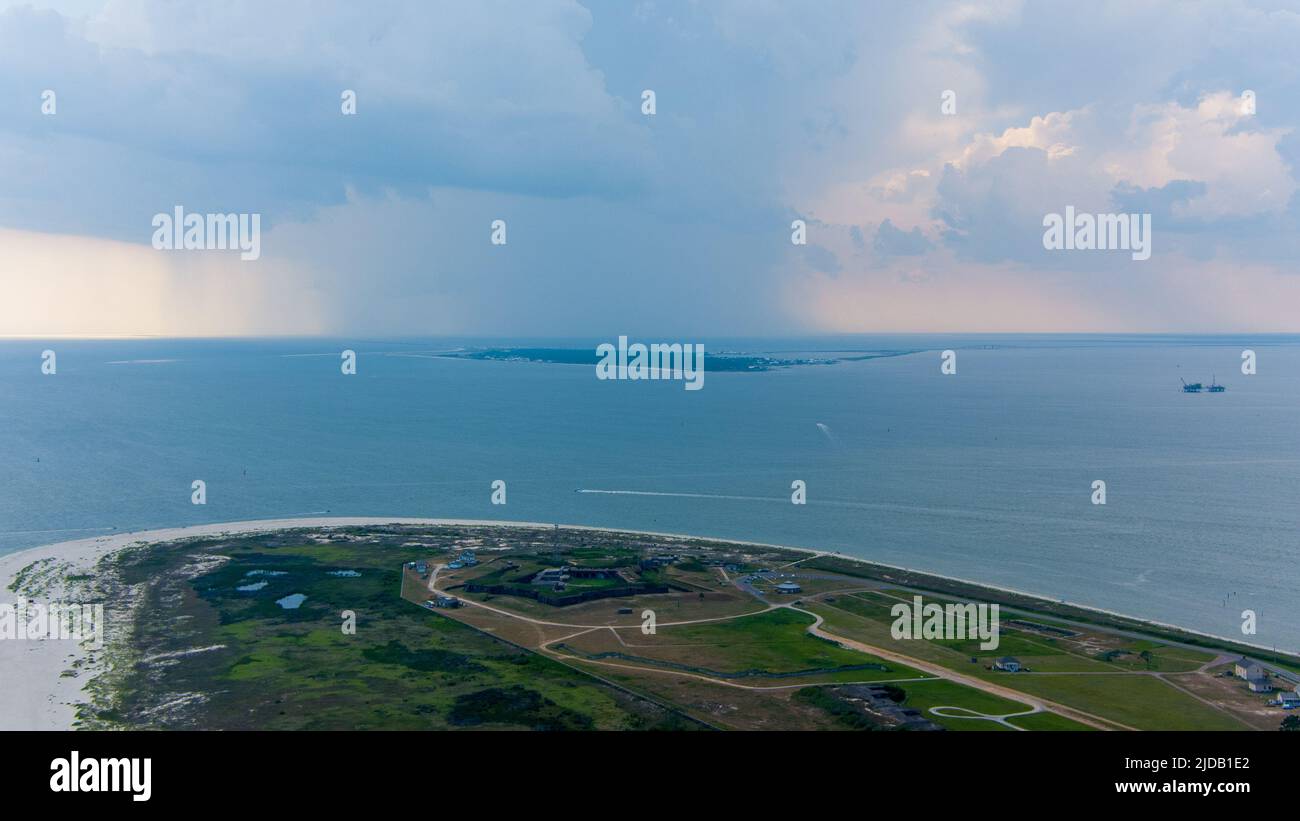 Aerial view of Fort Morgan Beach on the Alabama Gulf Coast in June 2022 ...