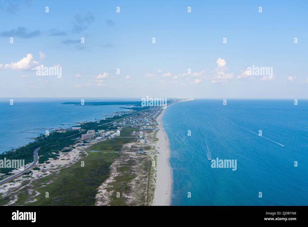 Aerial view of Fort Morgan Beach on the Alabama Gulf Coast in June 2022 ...