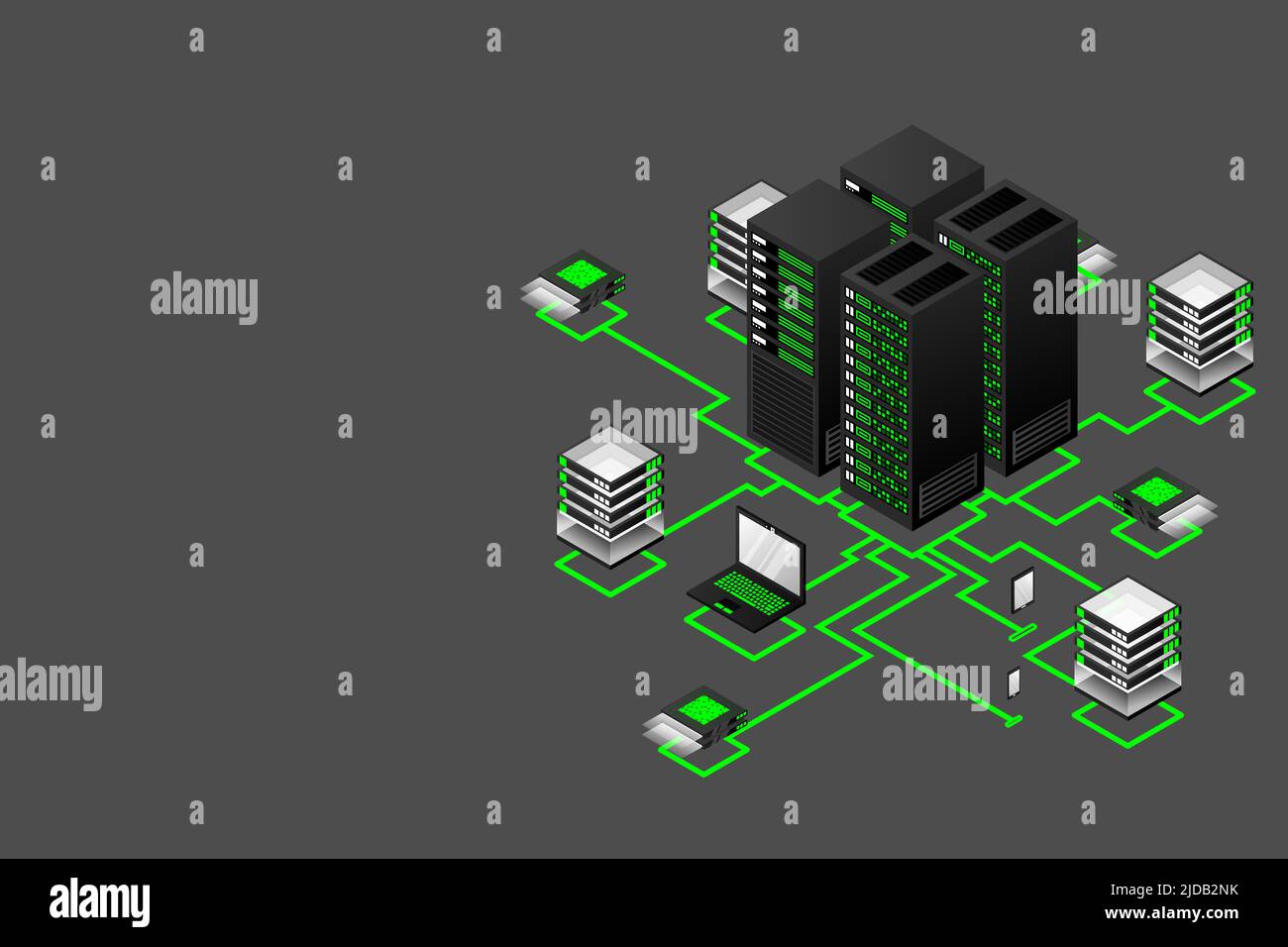Concept Of Data Network Management Vector Isometric Map With Business Networking Servers