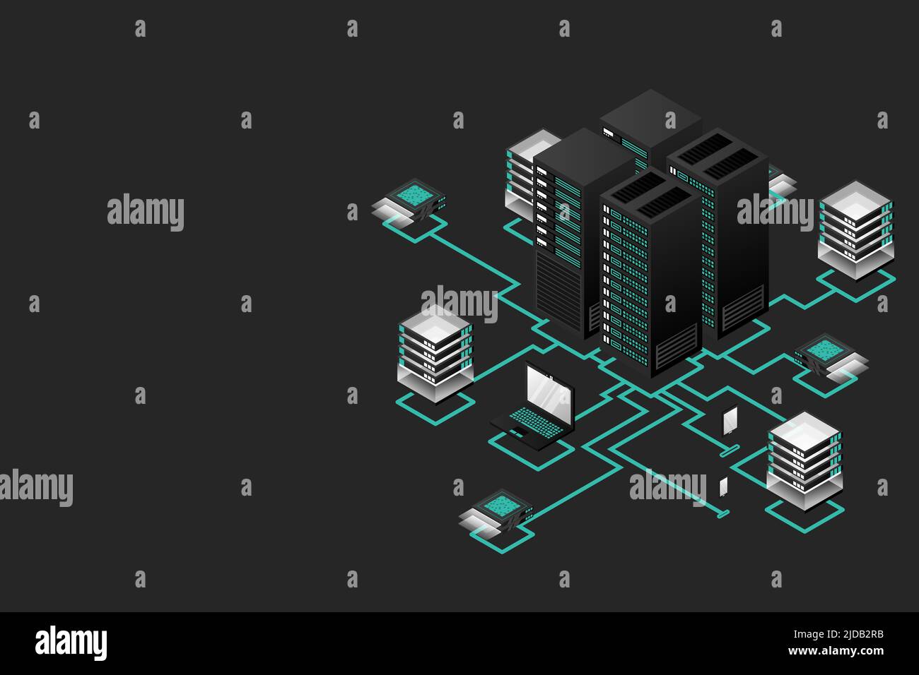 Concept Of Data Network Management Vector Isometric Map With Business Networking Servers