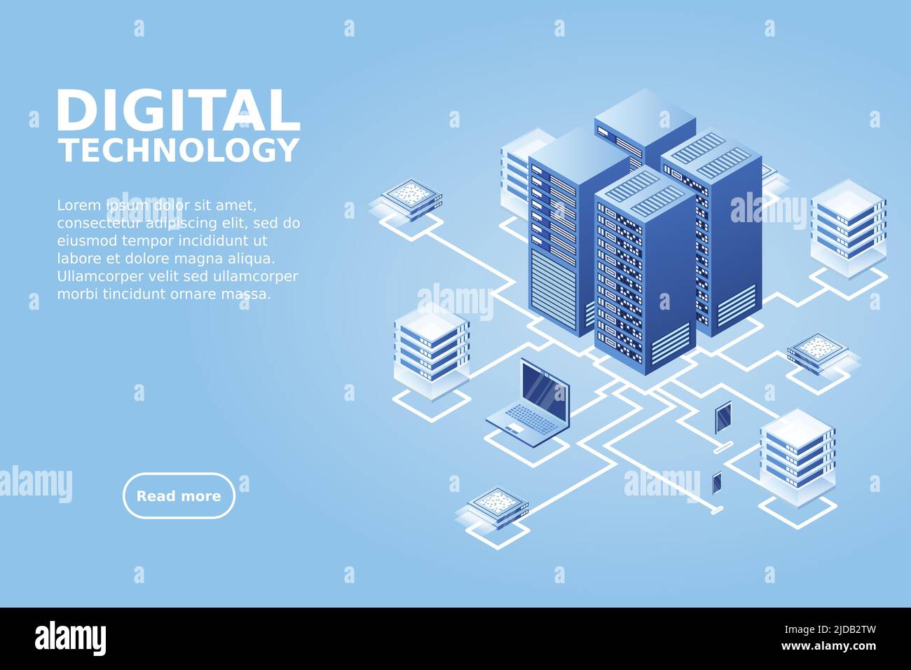 Concept of data network management .Vector isometric map with business networking servers ...