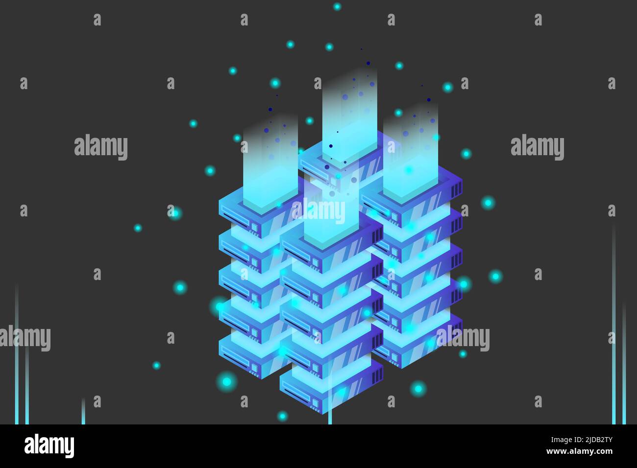 Server room isometric vector, futuristic technology of data protection and processing ...