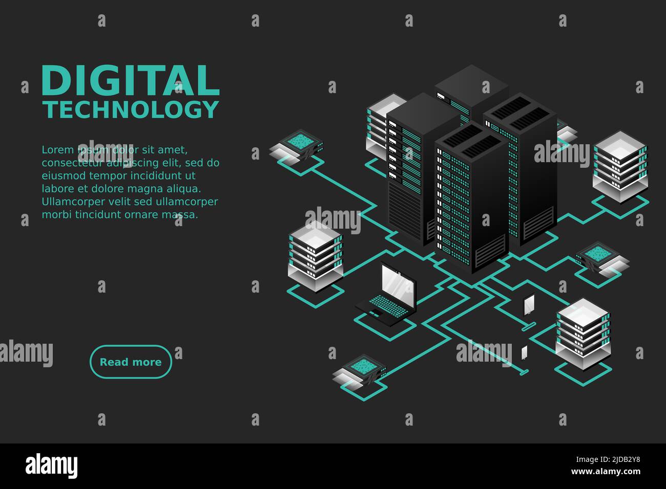 Concept Of Data Network Management Vector Isometric Map With Business Networking Servers