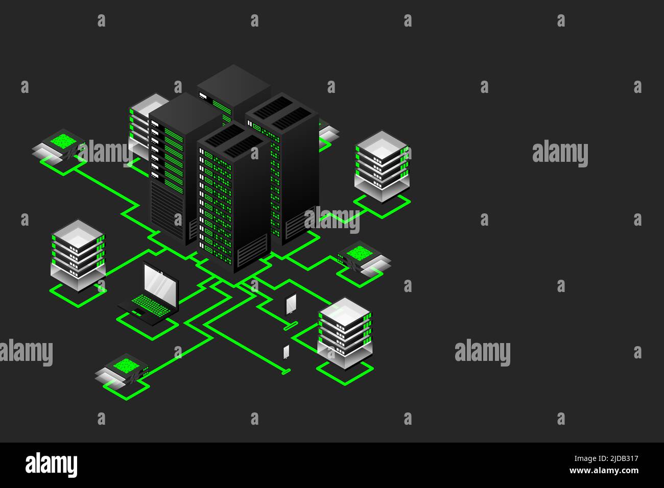 Concept Of Data Network Management Vector Isometric Map With Business Networking Servers