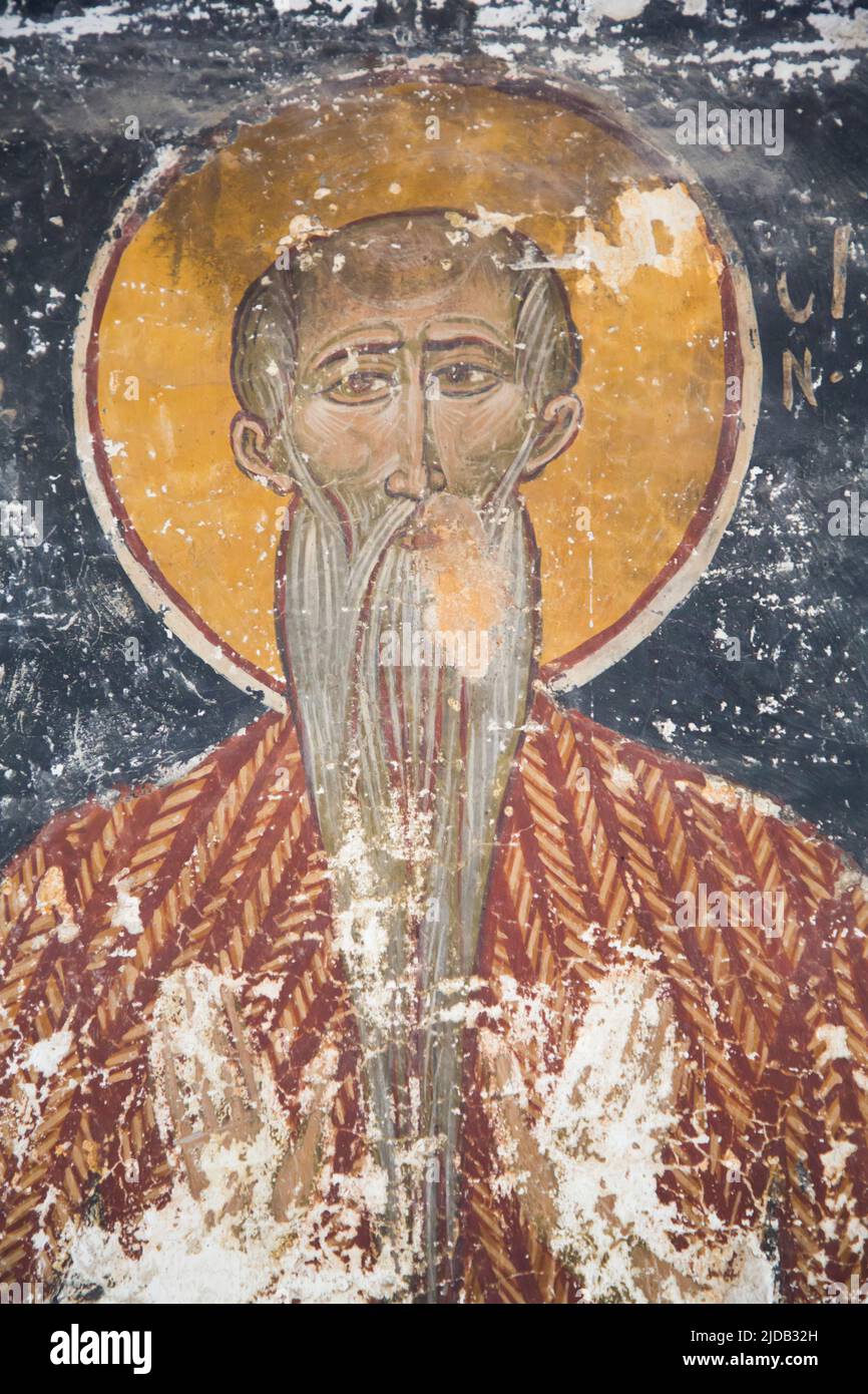 Close-up of wall frescoes from the Saints Apostles Holy Orthodox Church ...