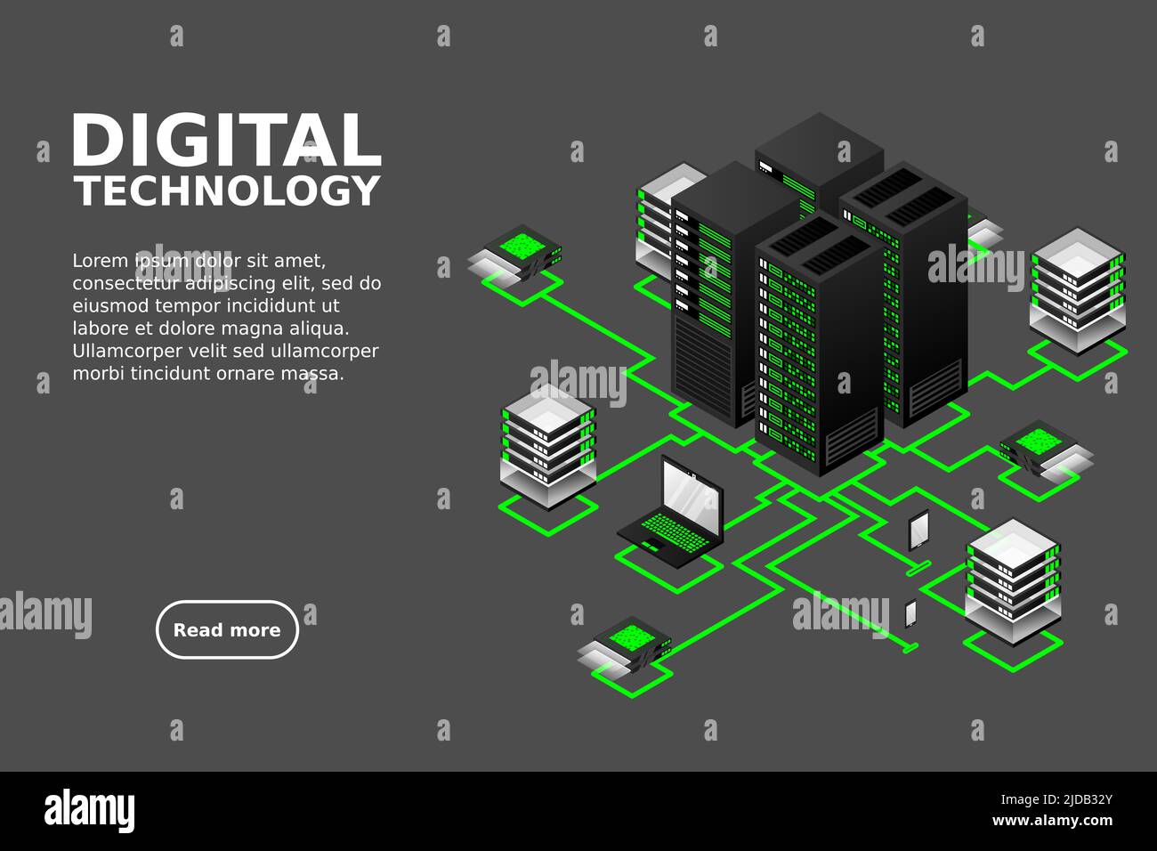 Concept Of Data Network Management Vector Isometric Map With Business Networking Servers