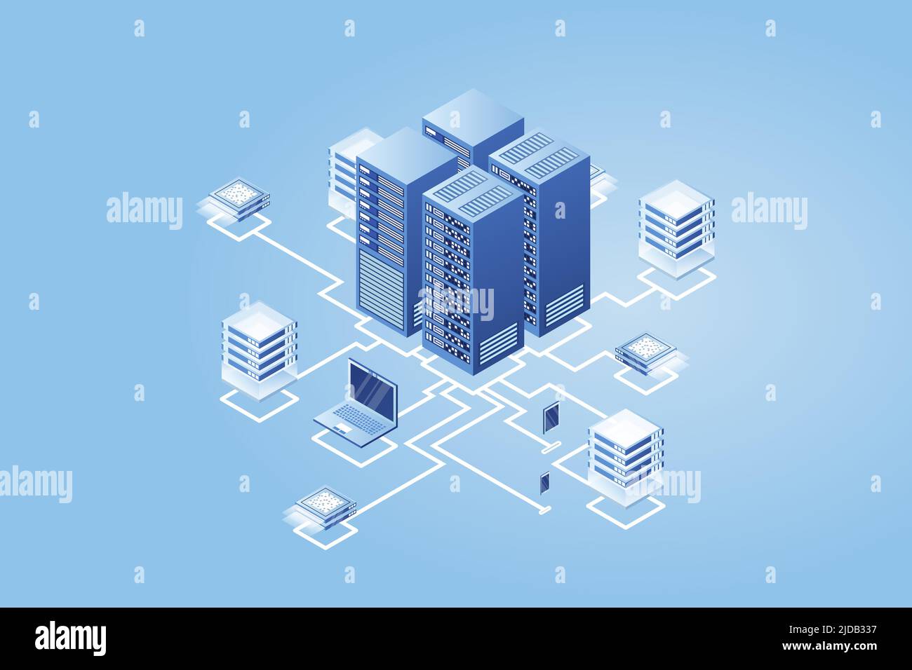Concept Of Data Network Management Vector Isometric Map With Business