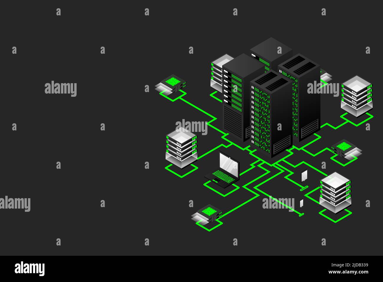 Concept Of Data Network Management Vector Isometric Map With Business Networking Servers