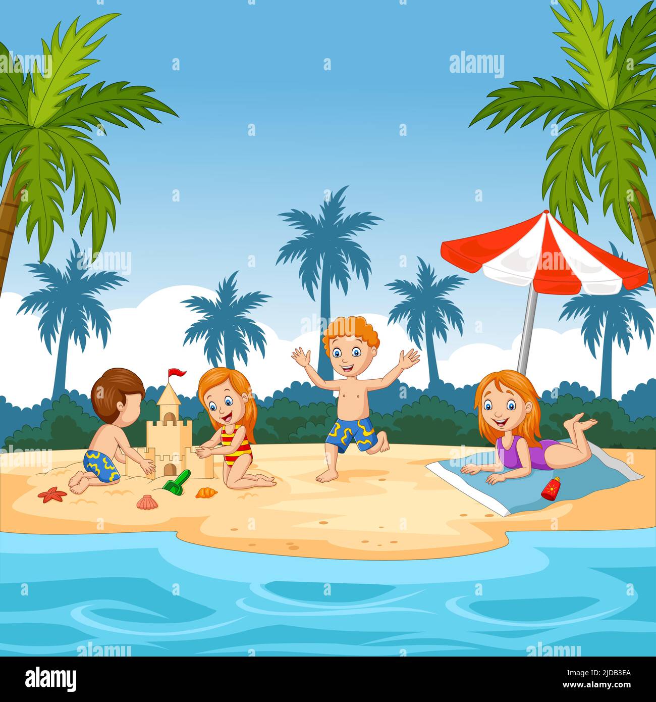 Little girl happy beach Stock Vector Images - Alamy