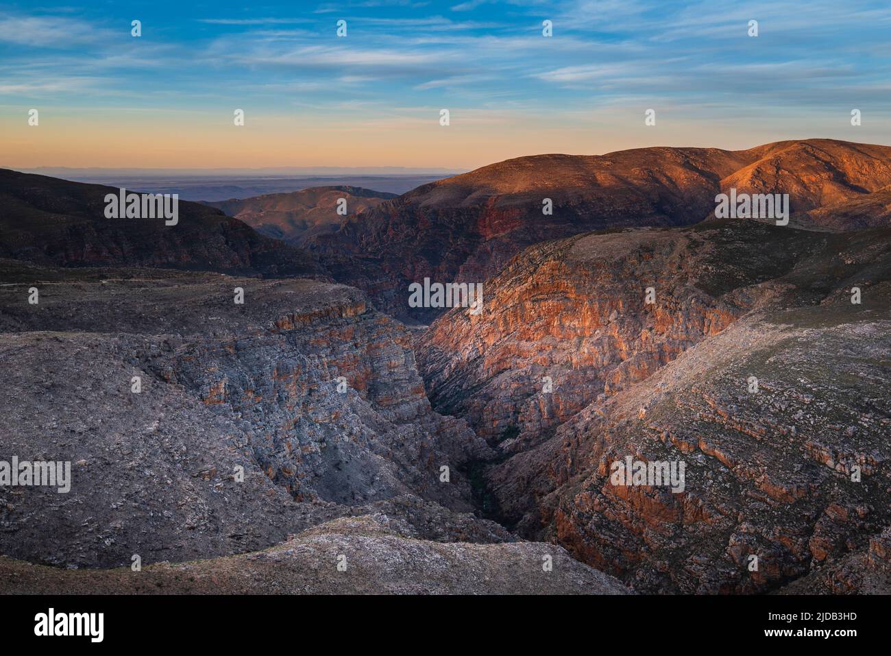 Mountain range with craggy cliffs along the Swartberg Pass in the ...