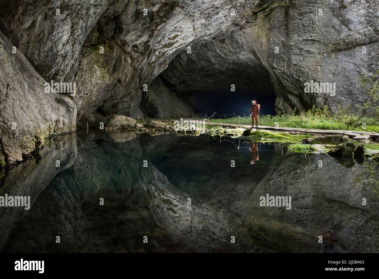 Blue lake – an upwelling spring near the entrance portal of Shulgan ...
