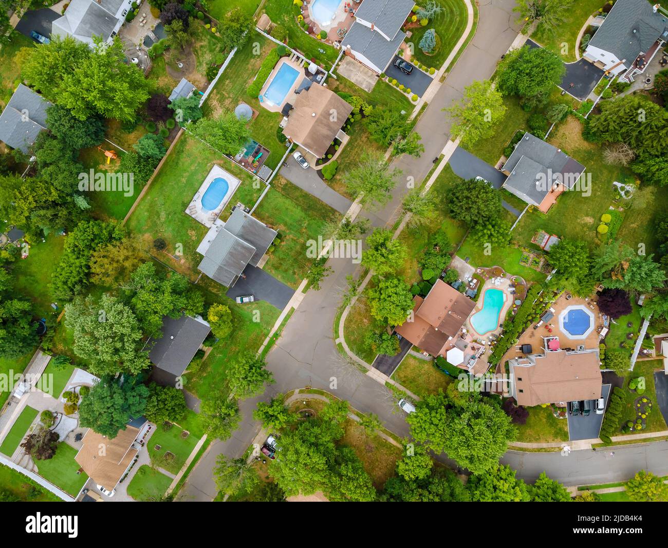 Landscape scenic aerial view of suburban settlement with a beautiful ...