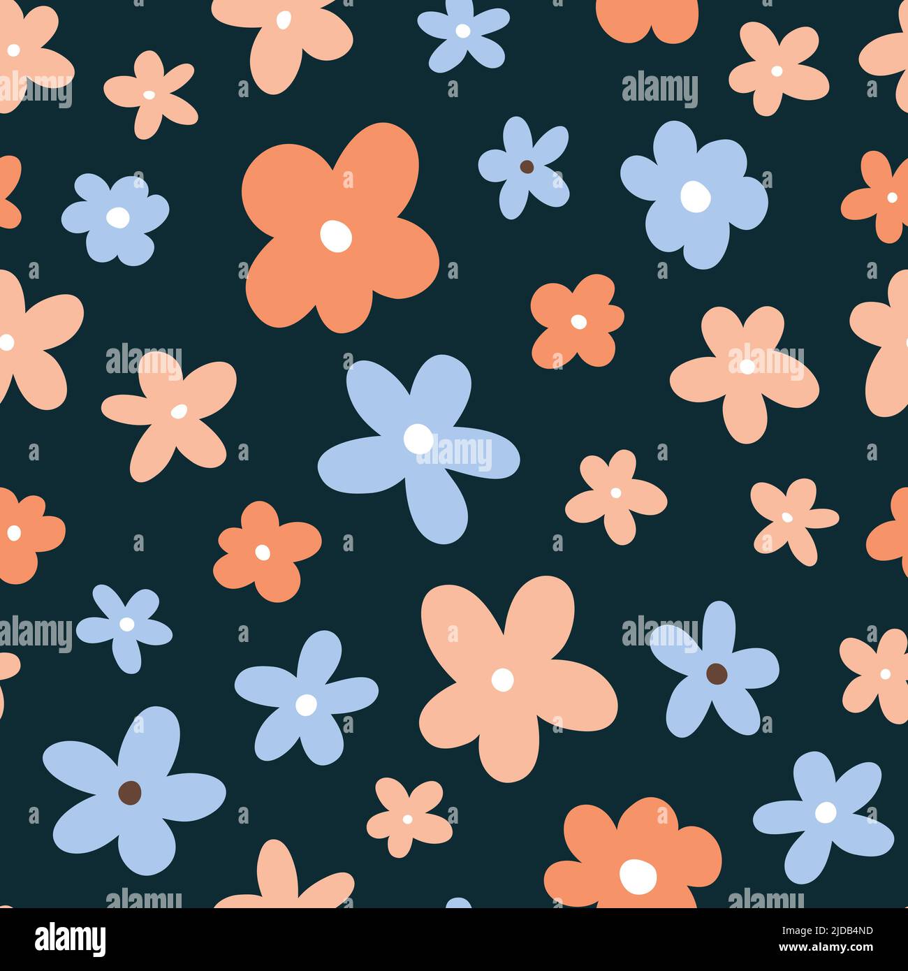 Cute seamless pattern with pink and blue flowers on dark background ...