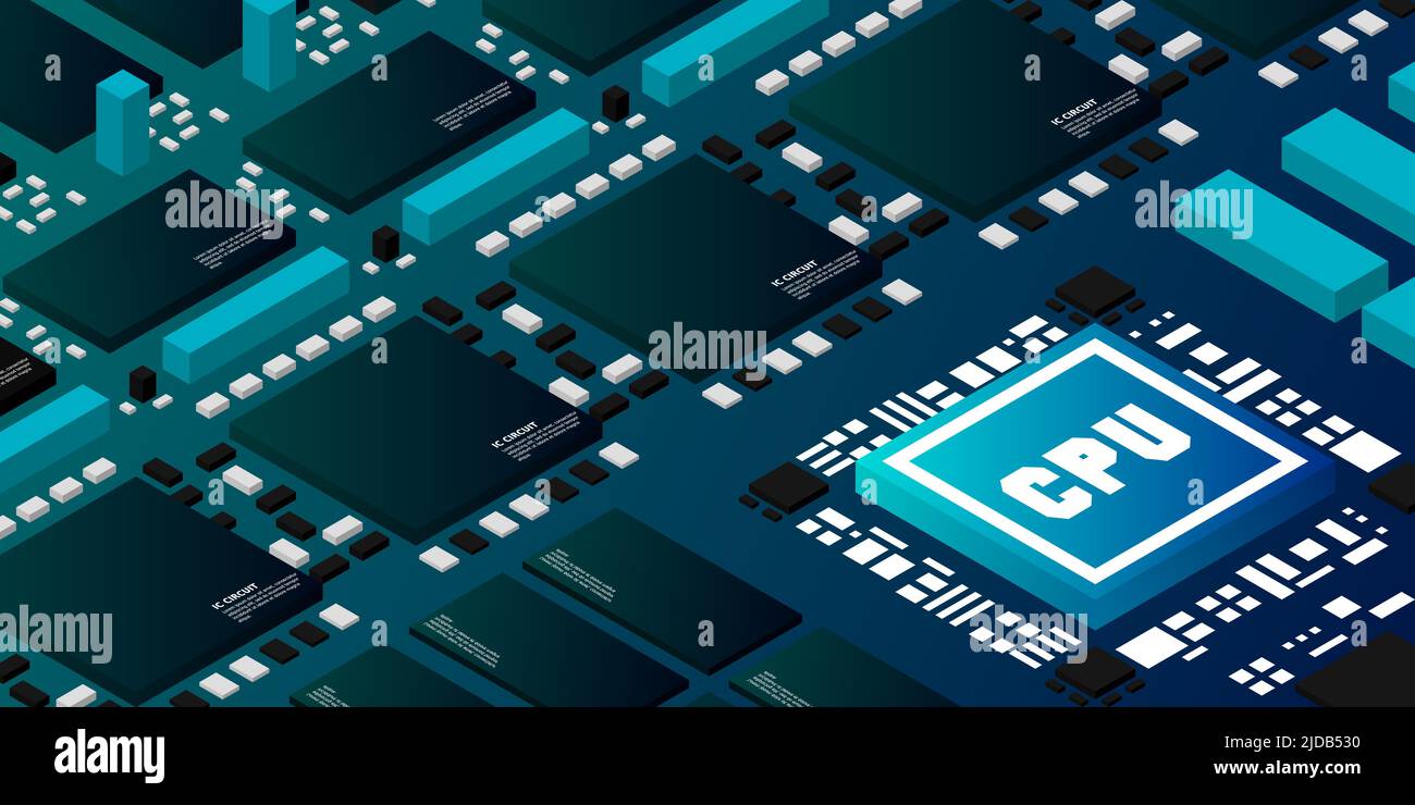 Artificial intelligence micro chip illustration. Quantum computing. PC ...