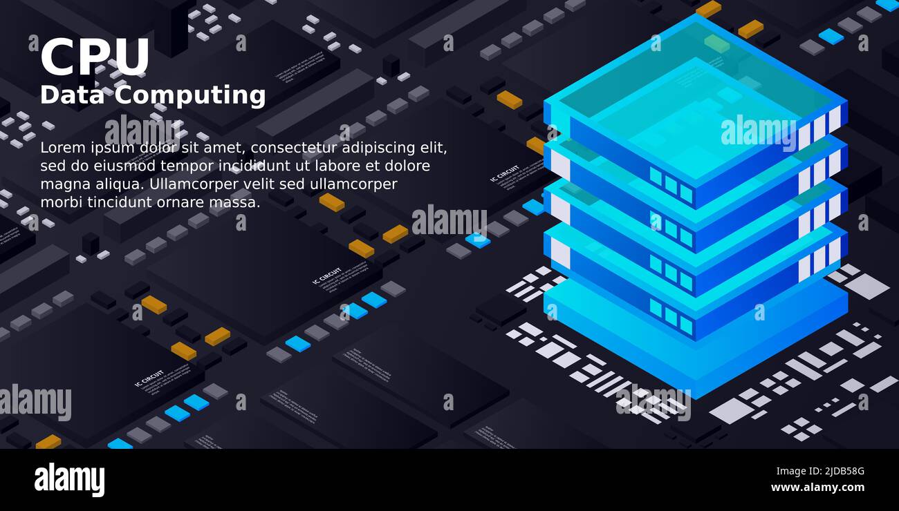 Artificial intelligence micro chip illustration. Quantum computing. PC mainboard illustration ...