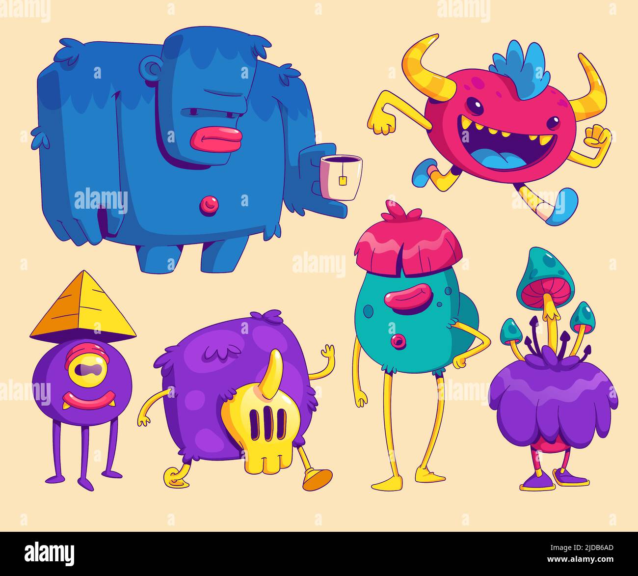 Cute monsters in trendy contemporary art style. Vector cartoon set of ...