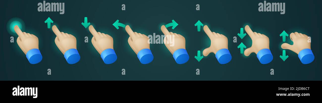 Click on touch screen hand gestures vector icons. Palm point arrow with ...