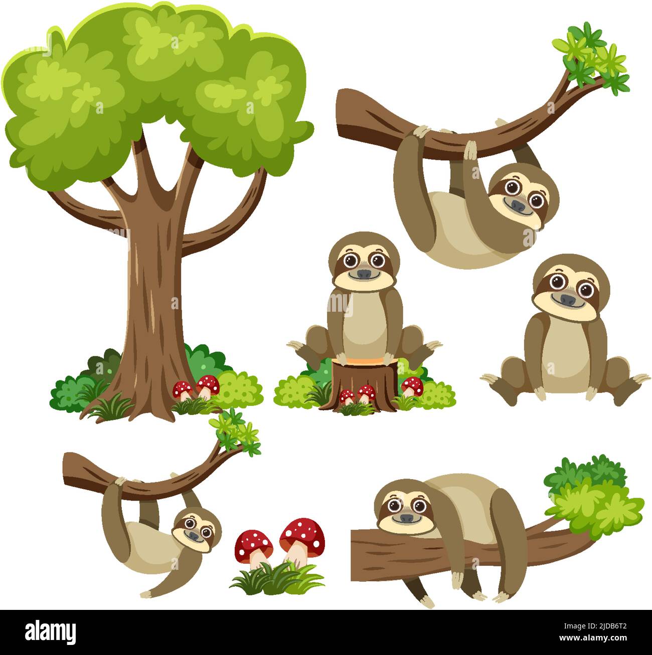 Wild animals set with nature elements illustration Stock Vector Image ...