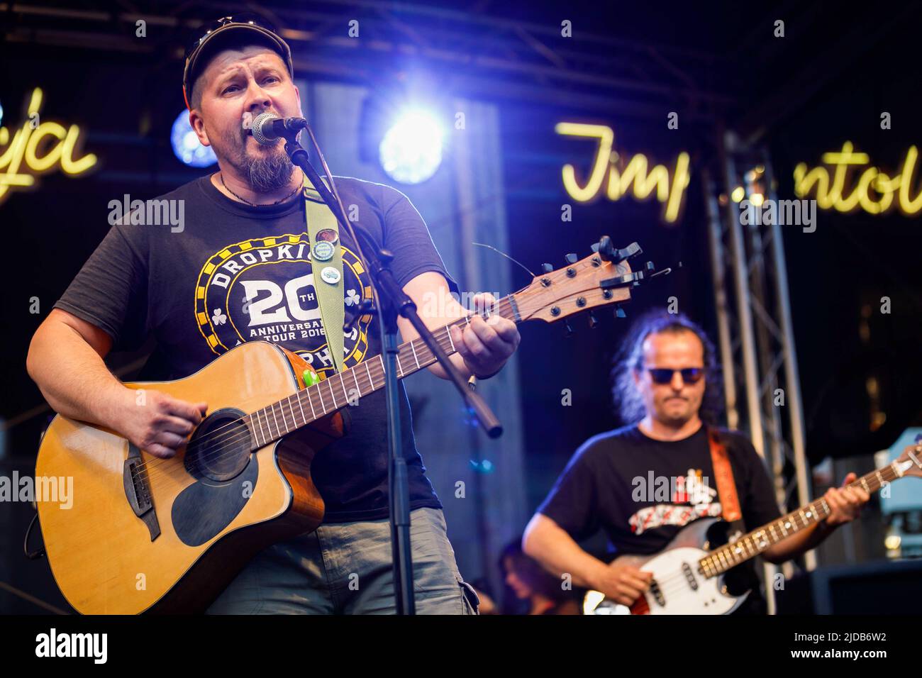 The Belarusian folk-punk band Dzeciuki performs at the concert in the ...