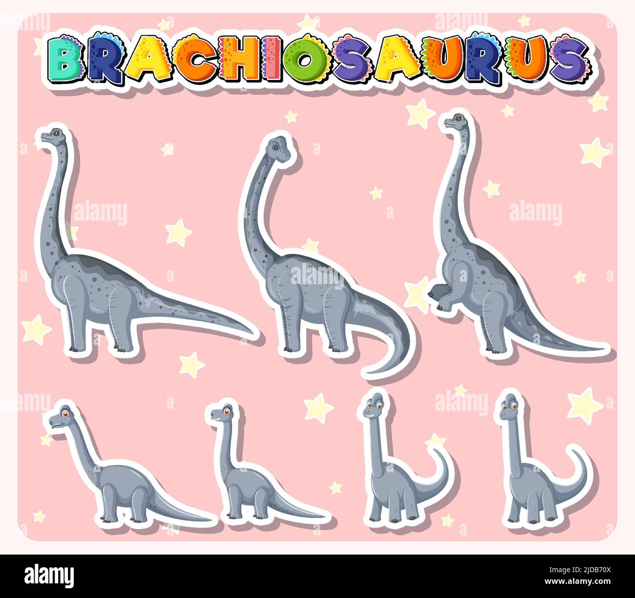 Set of cute brachiosaurus dinosaur characters illustration Stock Vector ...