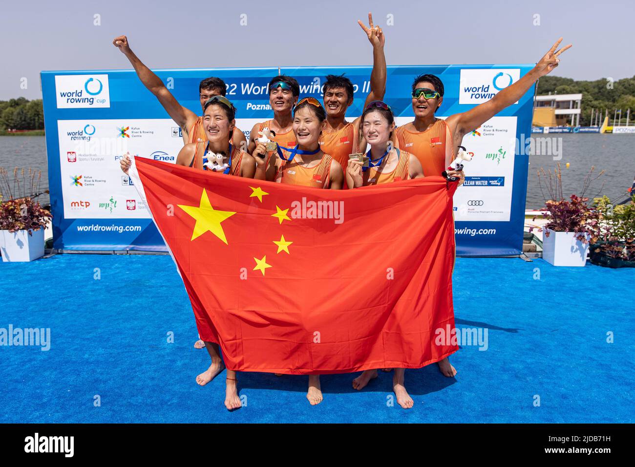 Poznan, Poland. 19th June, 2022. Rowers of Team China pose after ...