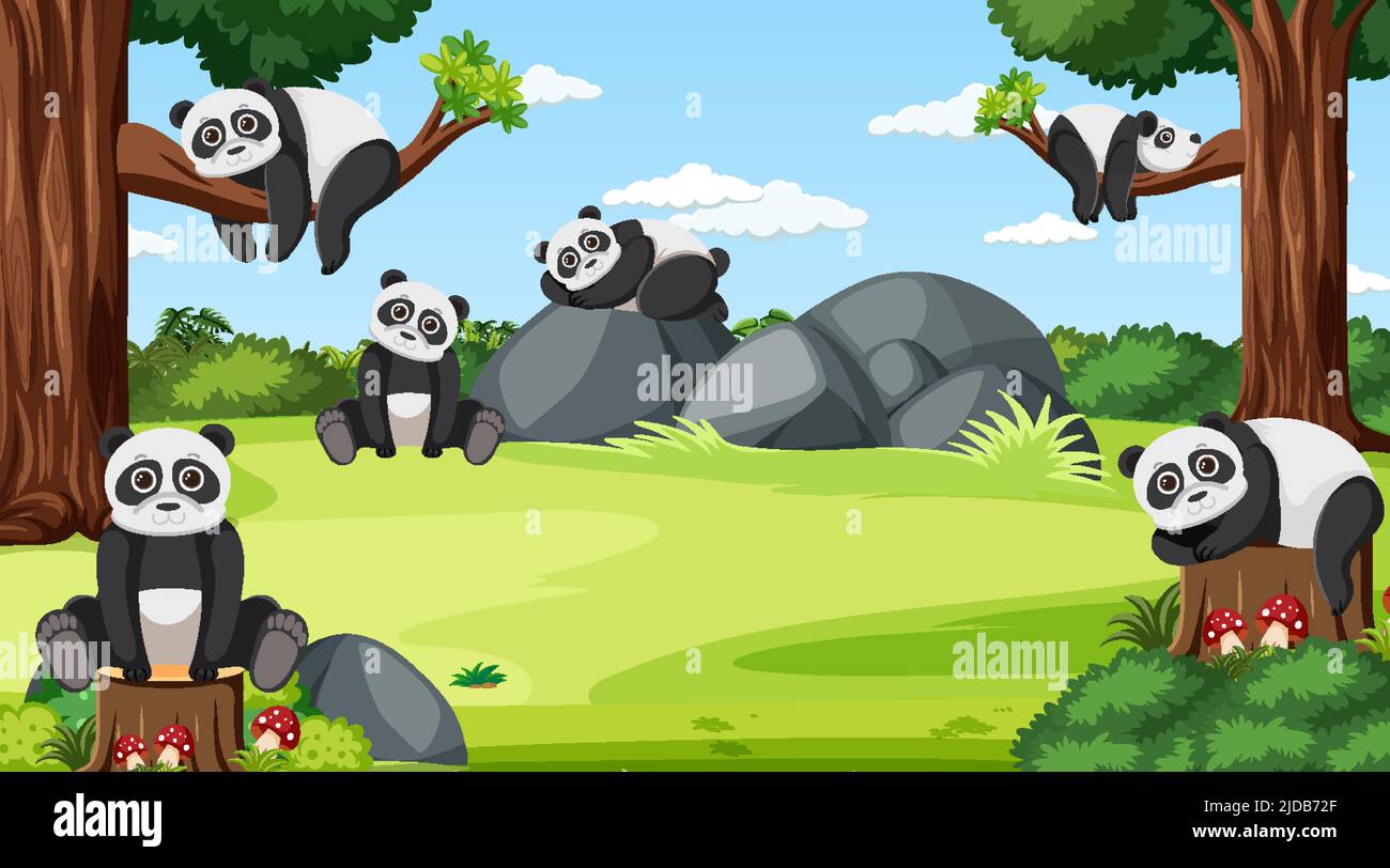 Panda bears in the forest scene illustration Stock Vector Image & Art ...