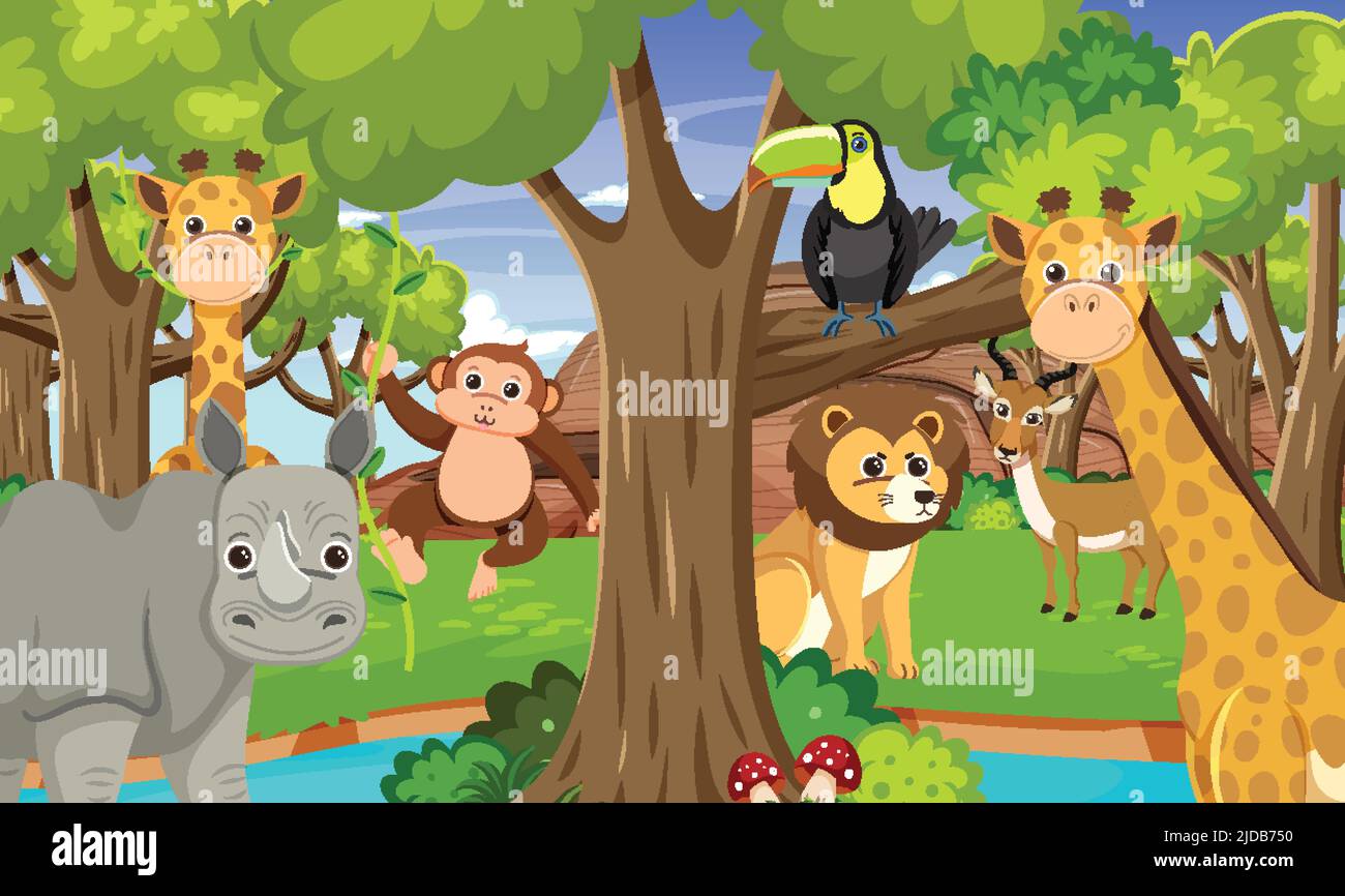 Cute wild animals in the forest illustration Stock Vector Image & Art ...