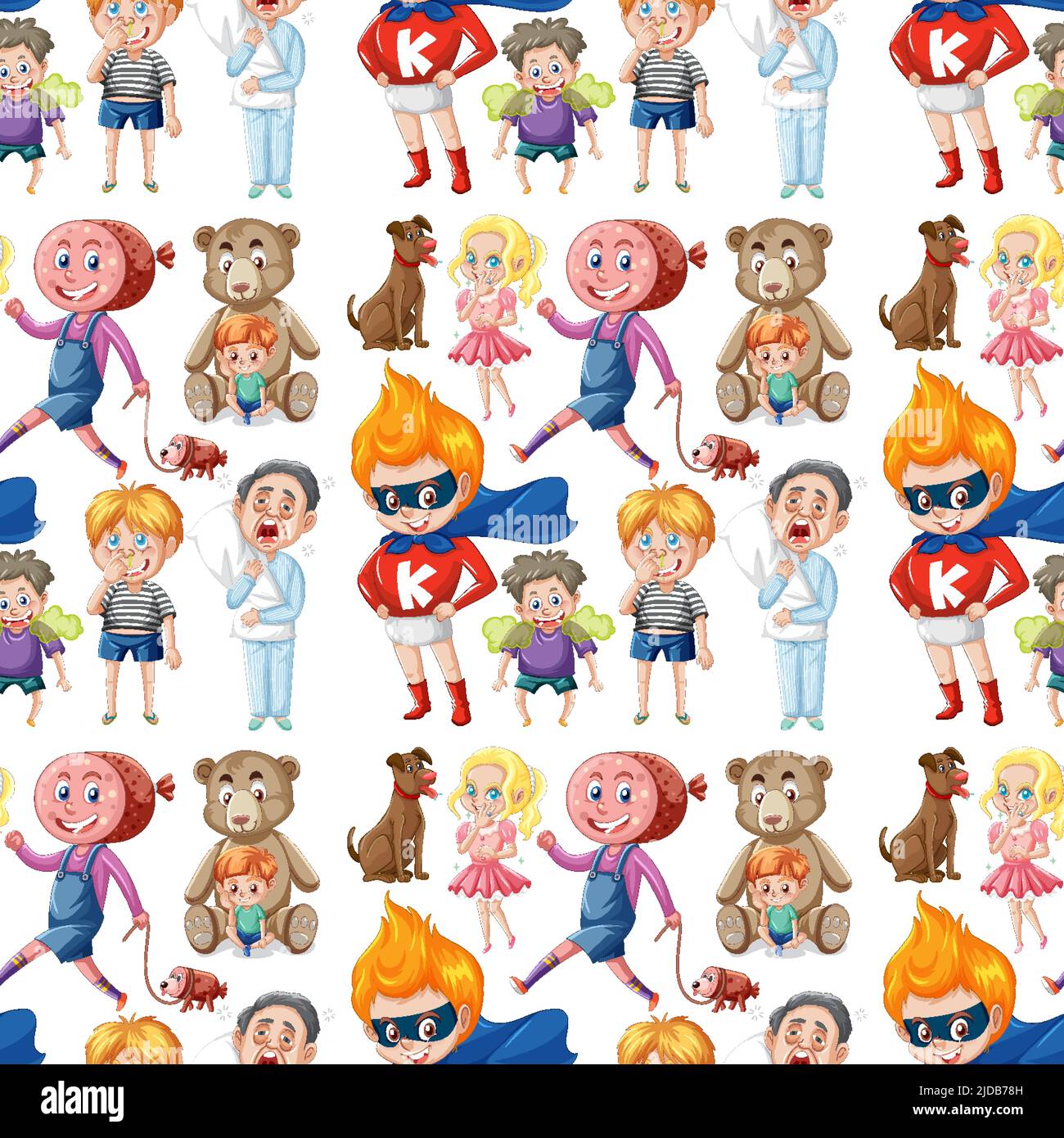 Children cartoon character seamless pattern illustration Stock Vector ...