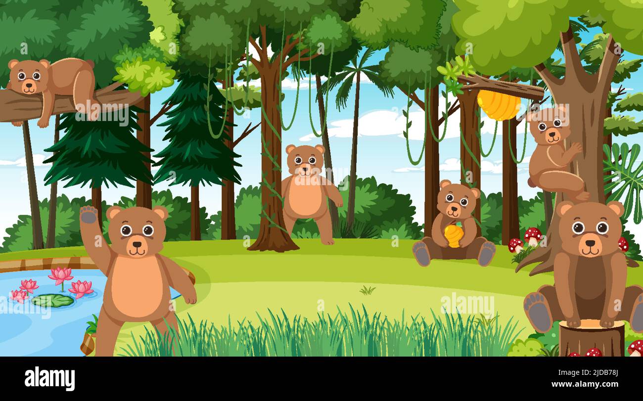 Grizzly bears in the forest scene illustration Stock Vector Image & Art ...