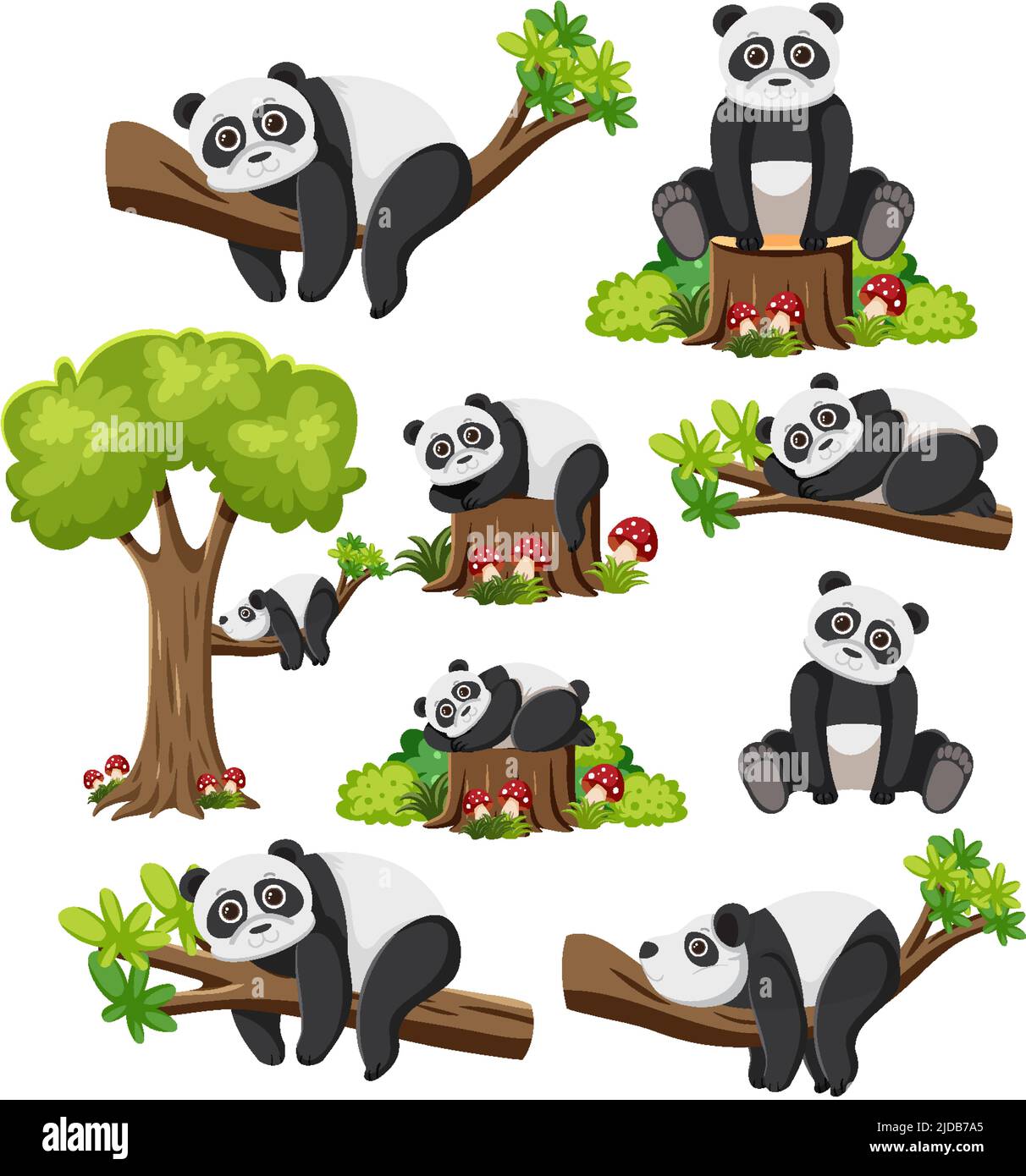 Wild animals set with nature elements illustration Stock Vector Image ...