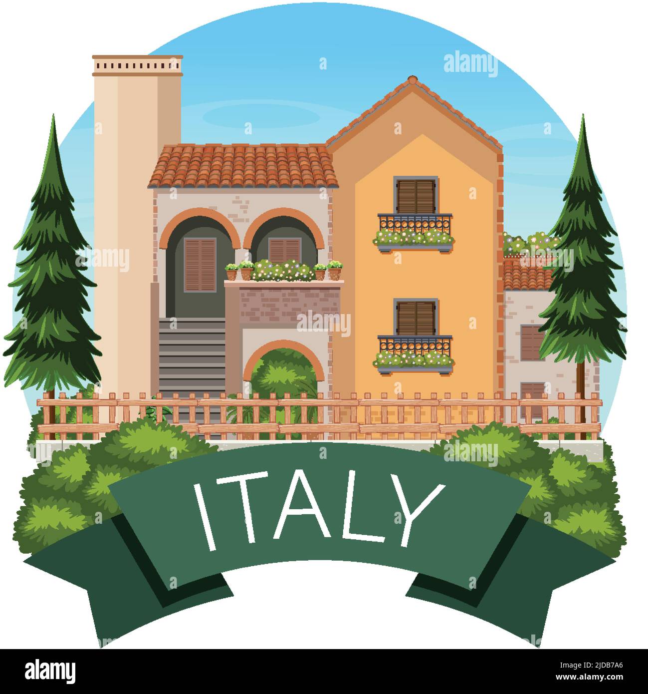 Italy banner label with house buildings illustration Stock Vector Image ...