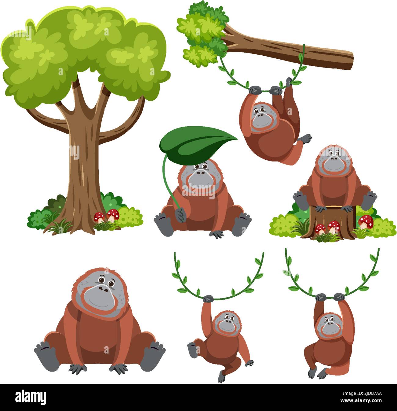Wild animals set with nature elements illustration Stock Vector Image ...
